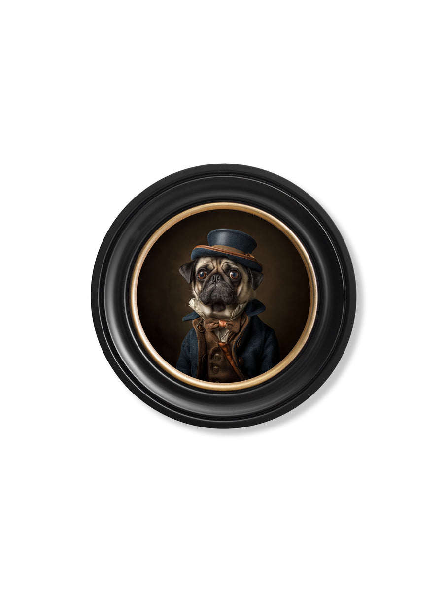 Sir Puggington - Gentleman Pug Oxford round frame – T A Interiors