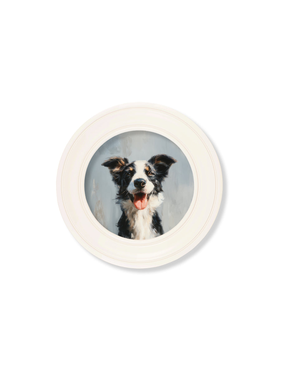The Smiley Sheepdog - Oxford Strong White Round Frame – T A Interiors